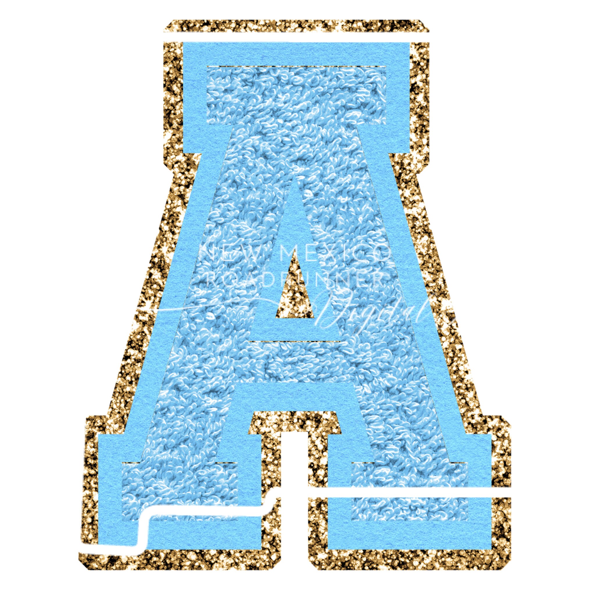Sky Blue With Gold Glitter Varsity Letter and Number Patches Clip Art ...