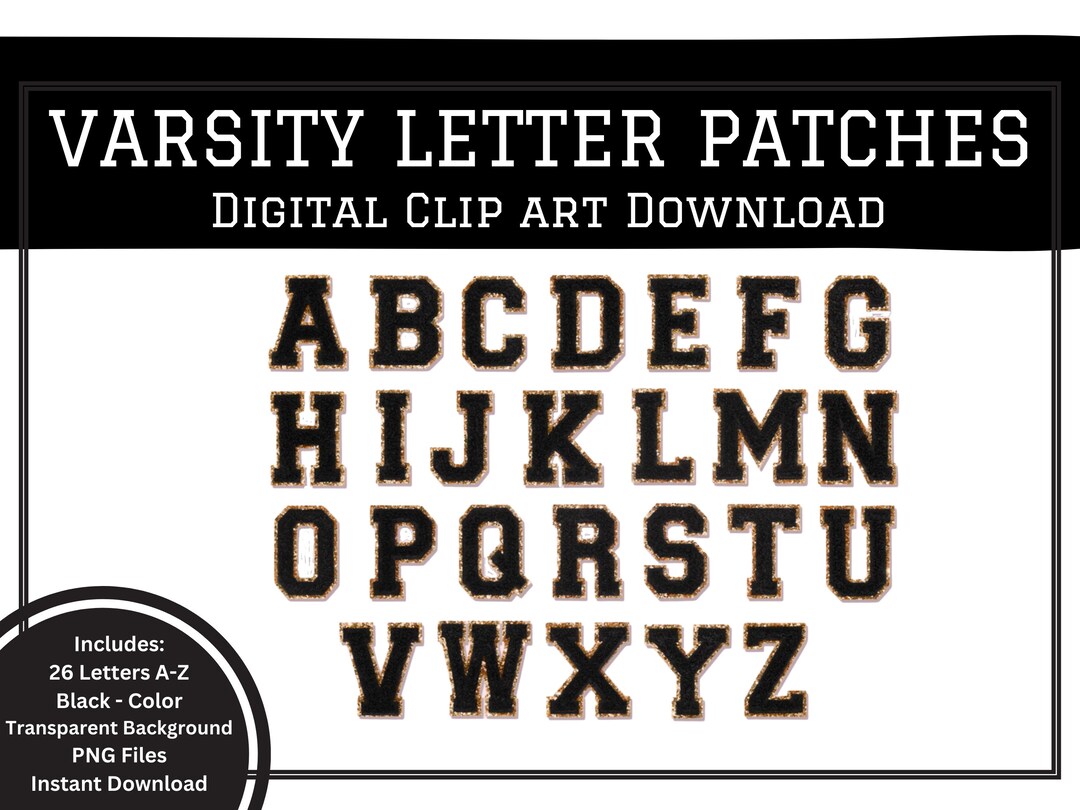 Black Varsity Letter Patches Clip Art - Etsy