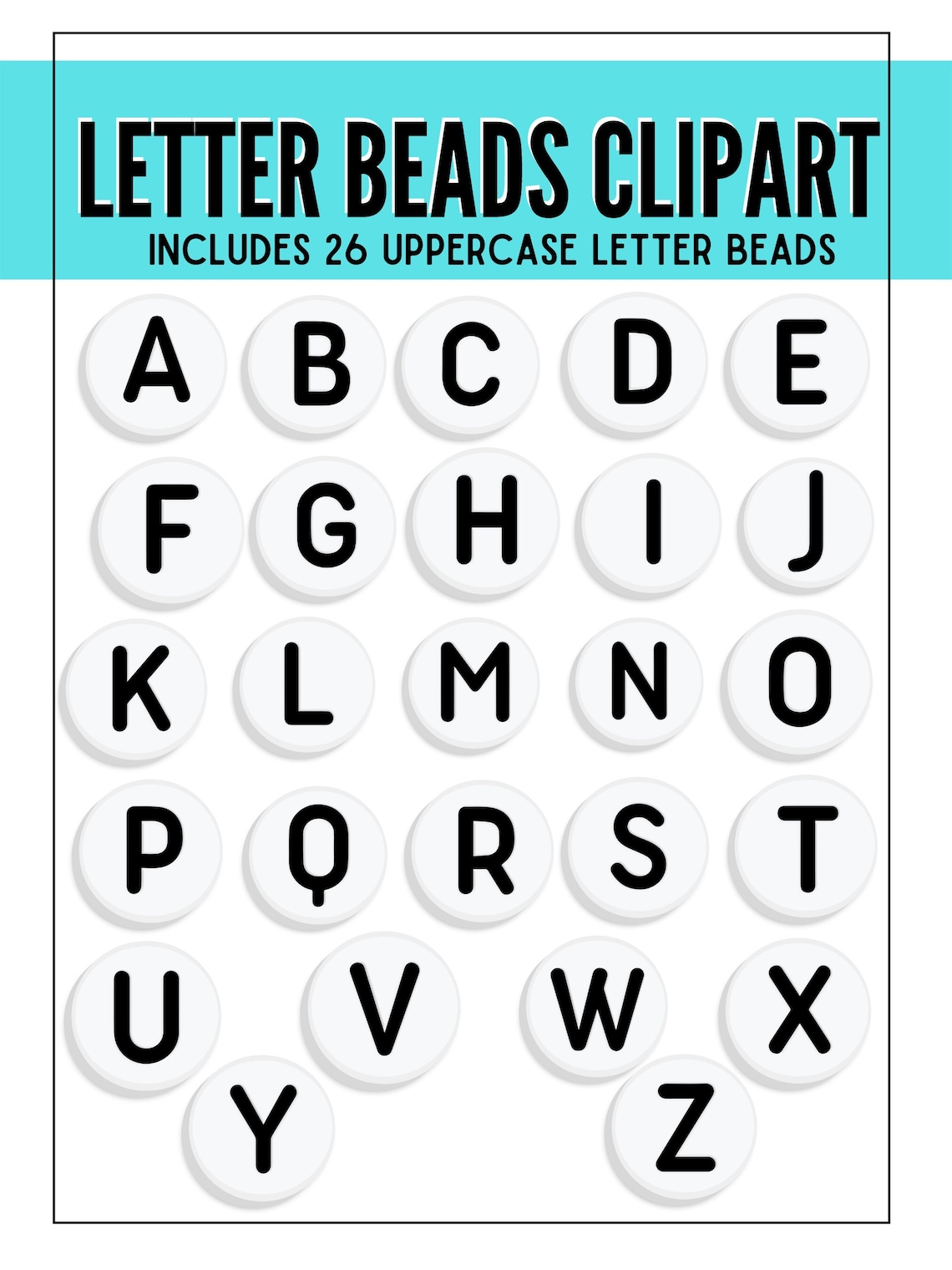 Black and White Letter Bead Clip Art, PNG, Digital Download - Etsy