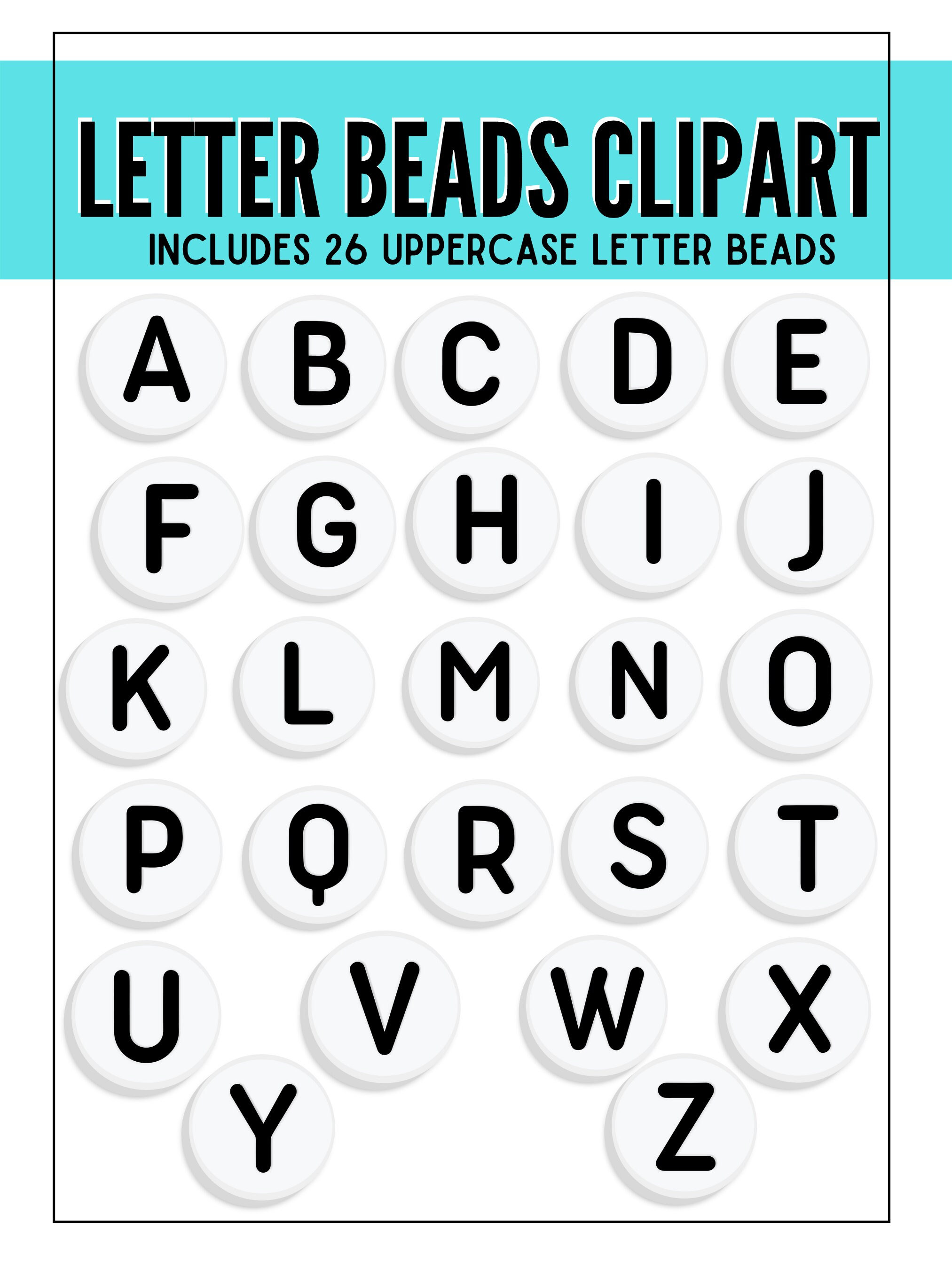 Black and White Letter Bead Clip Art, PNG, Digital Download - Etsy