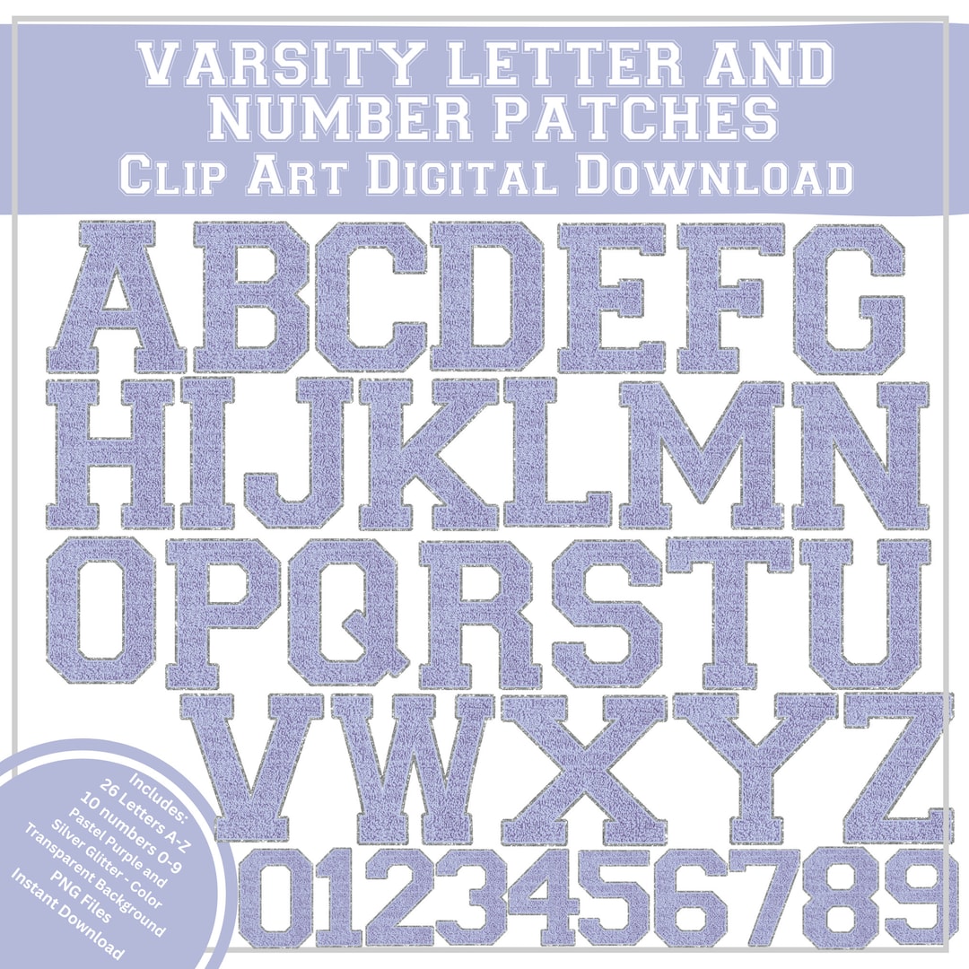 Pastel Purple With Silver Glitter Varsity Letter Patches Clip Art, PNG ...