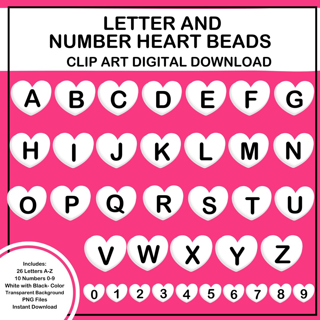 Black and White Letter Heart Bead Clip Art, PNG, Digital Download - Etsy