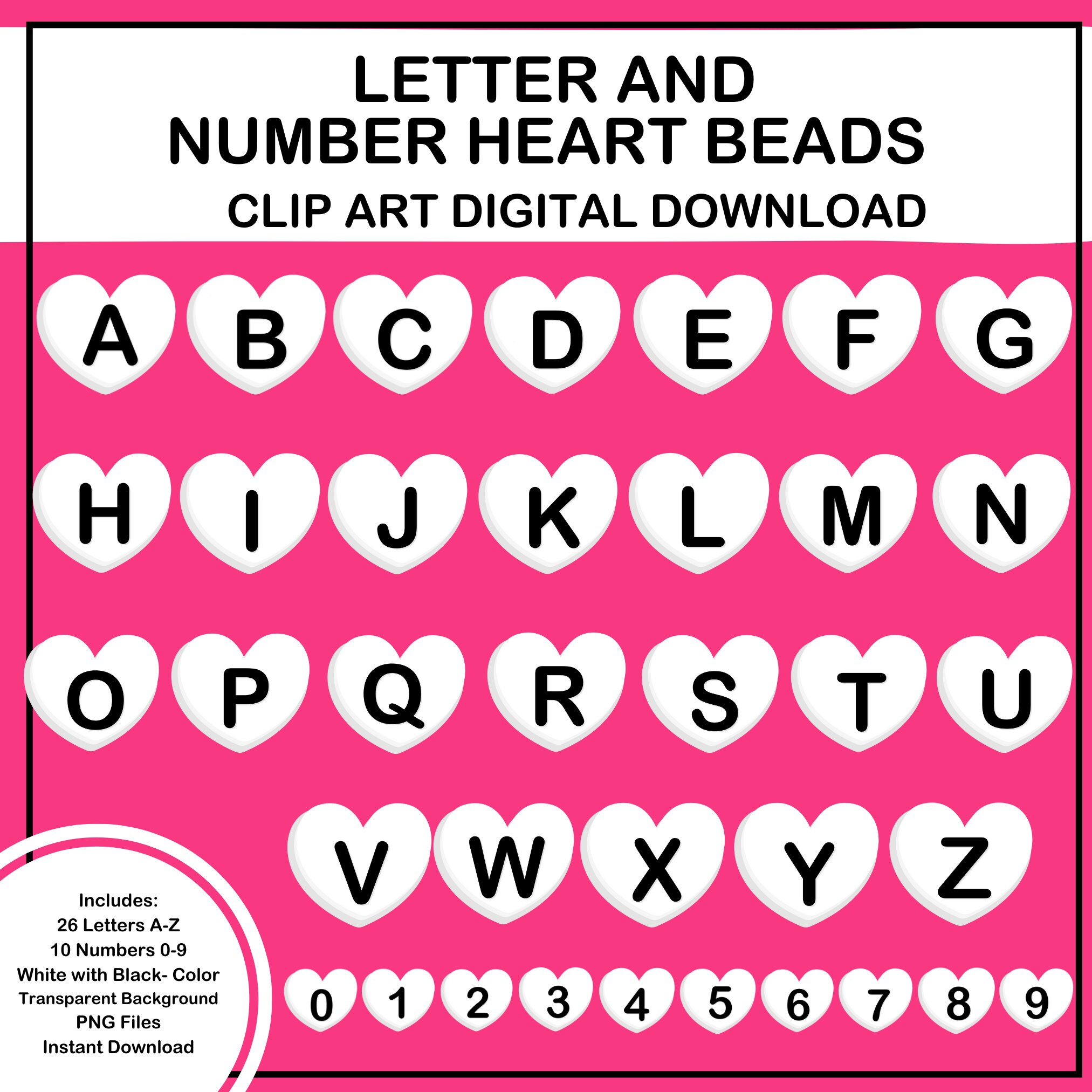 Black and White Letter Heart Bead Clip Art, PNG, Digital Download - Etsy