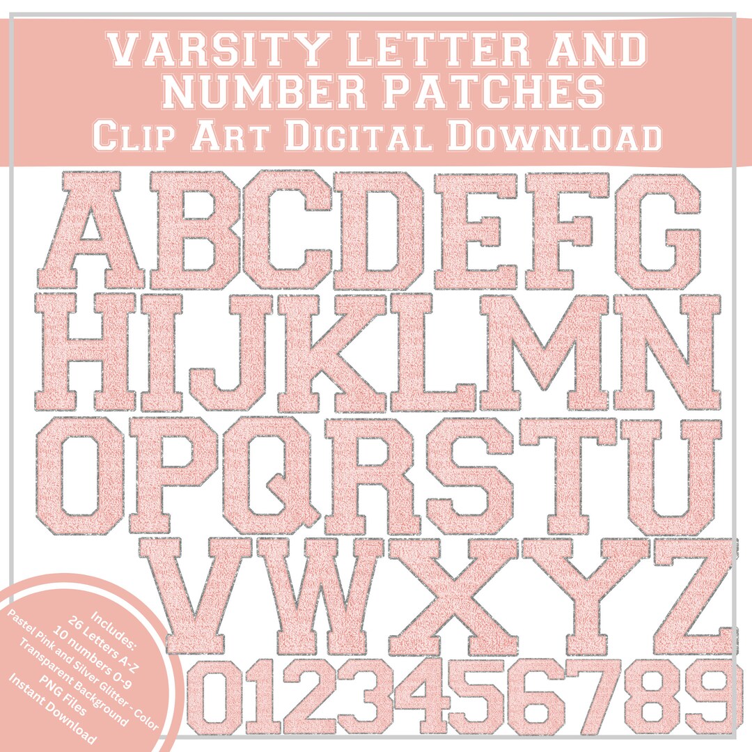 Pastel Pink With Silver Glitter Varsity Letter Patches Clip Art, PNG ...