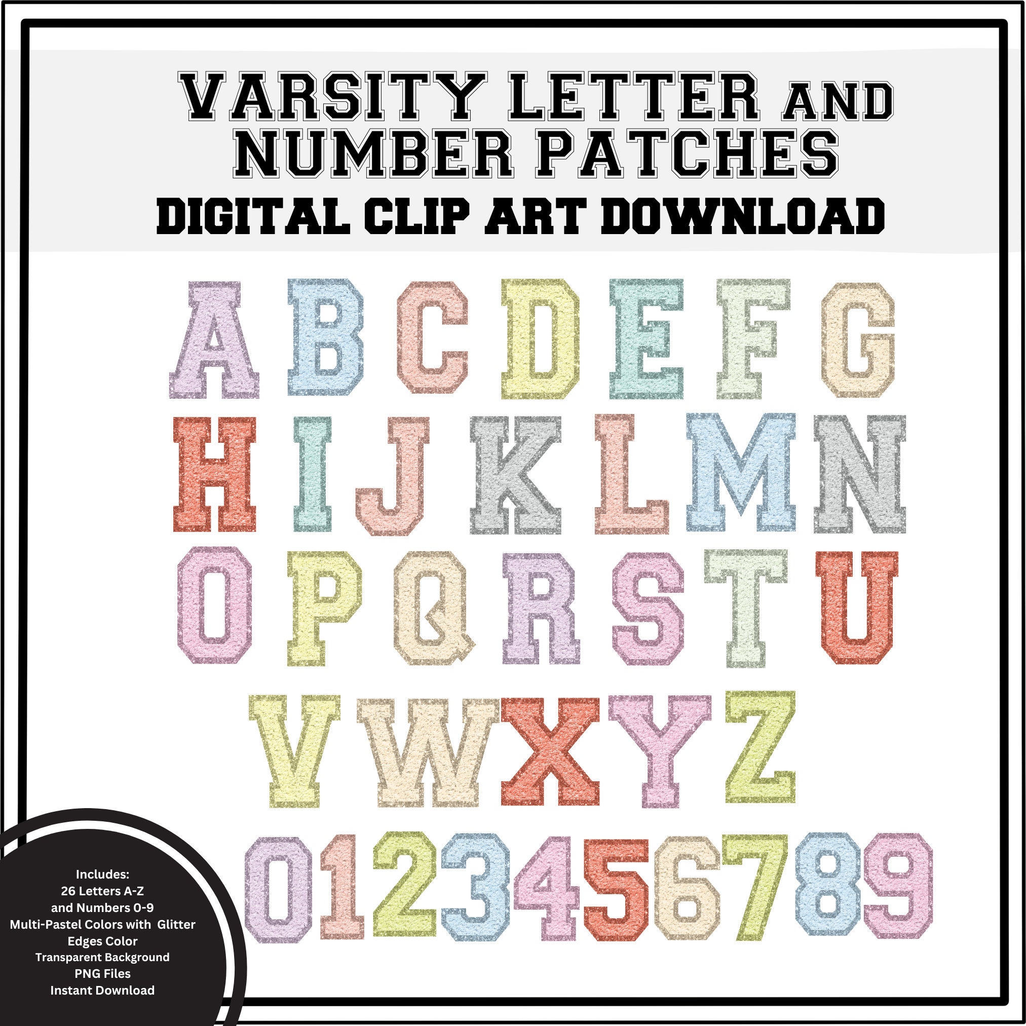 Pastel Color Varsity Letter and Number Clip Art Digital Download ...