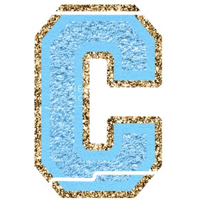 Sky Blue With Gold Glitter Varsity Letter and Number Patches Clip Art ...