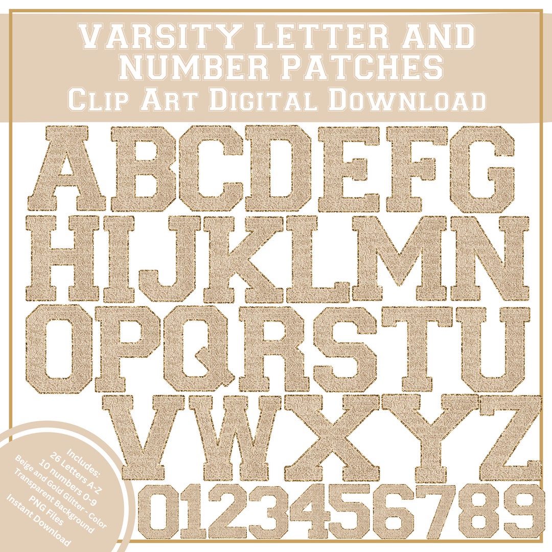 Beige With Gold Glitter Varsity Letter Patches Clip Art, PNG, Digital ...