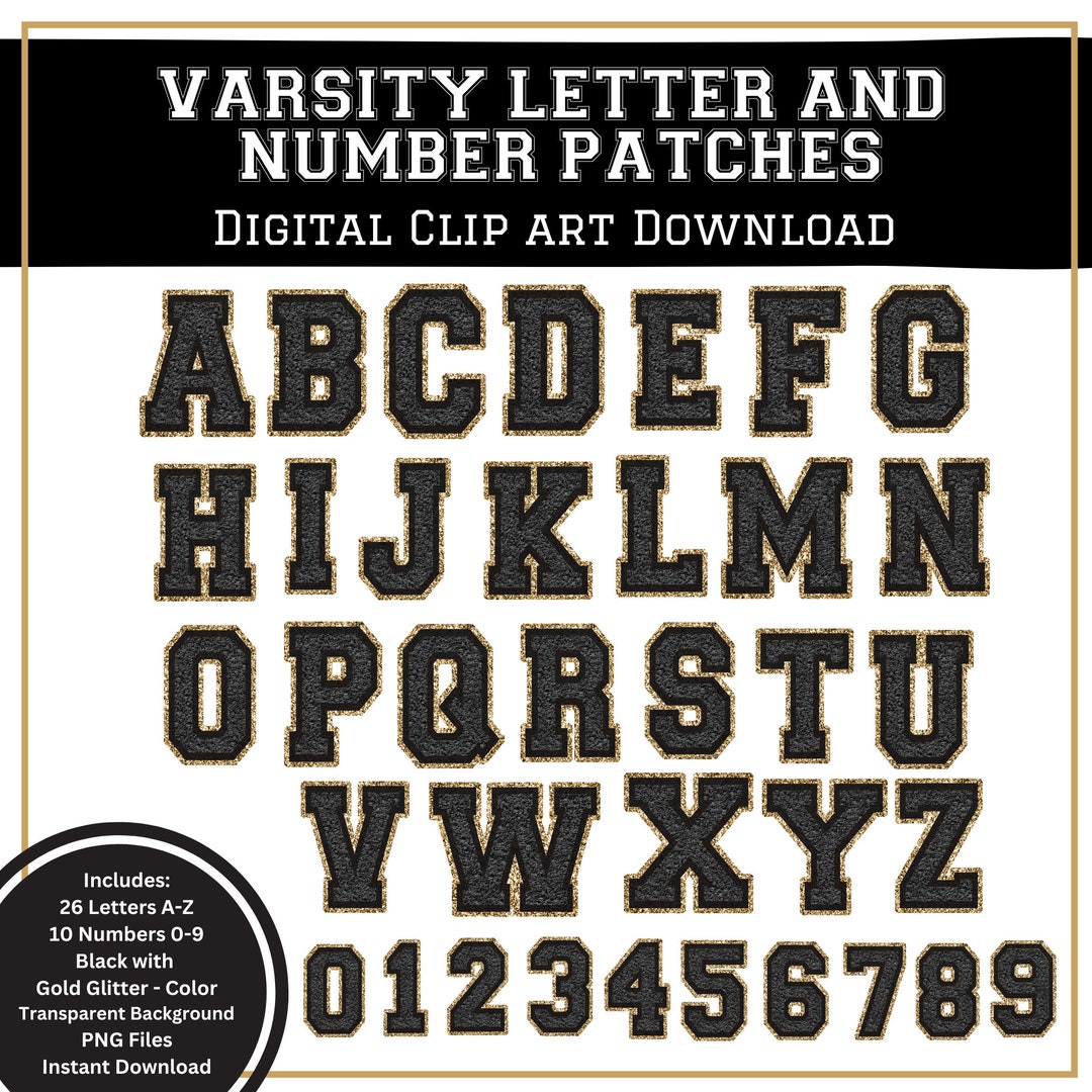 Black Varsity Letter and Number Patches Clip Art - Etsy
