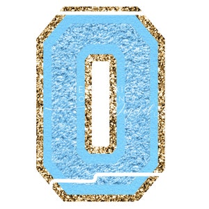 Sky Blue With Gold Glitter Varsity Letter and Number Patches Clip Art ...