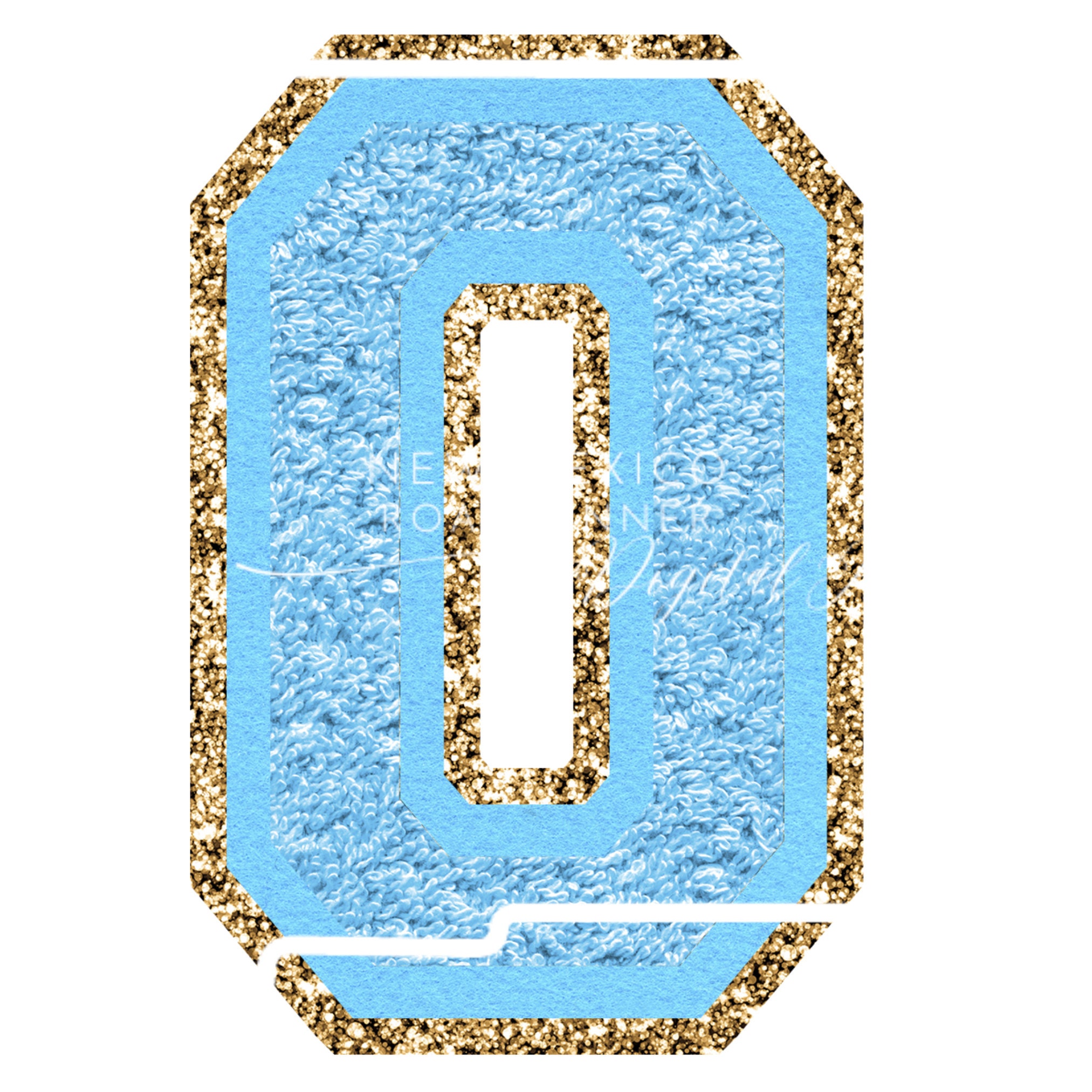 Sky Blue With Gold Glitter Varsity Letter and Number Patches Clip Art ...