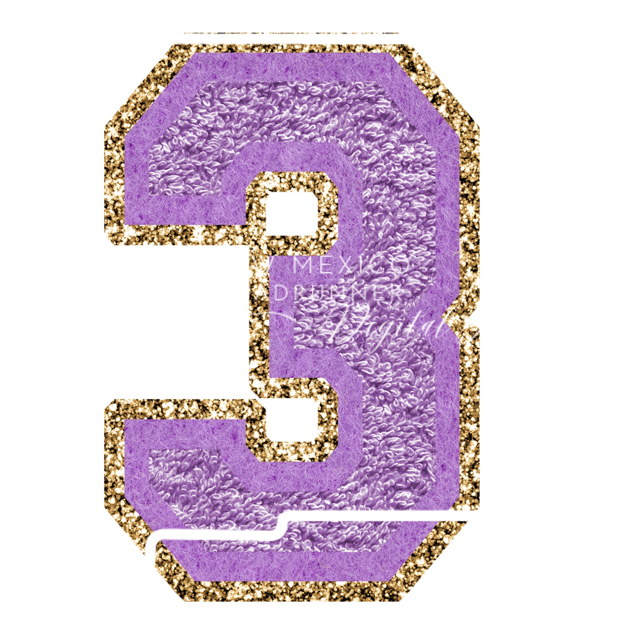 Purple With Gold Glitter Varsity Letter and Number Patches Digital ...