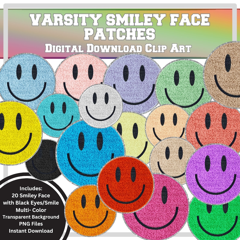 Multicolored Smiley Face With Black Smile/eyes and Silver Glitter ...