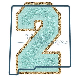 Aqua With Gold Glitter Varsity Letter and Number Patches Clip Art, PNG ...