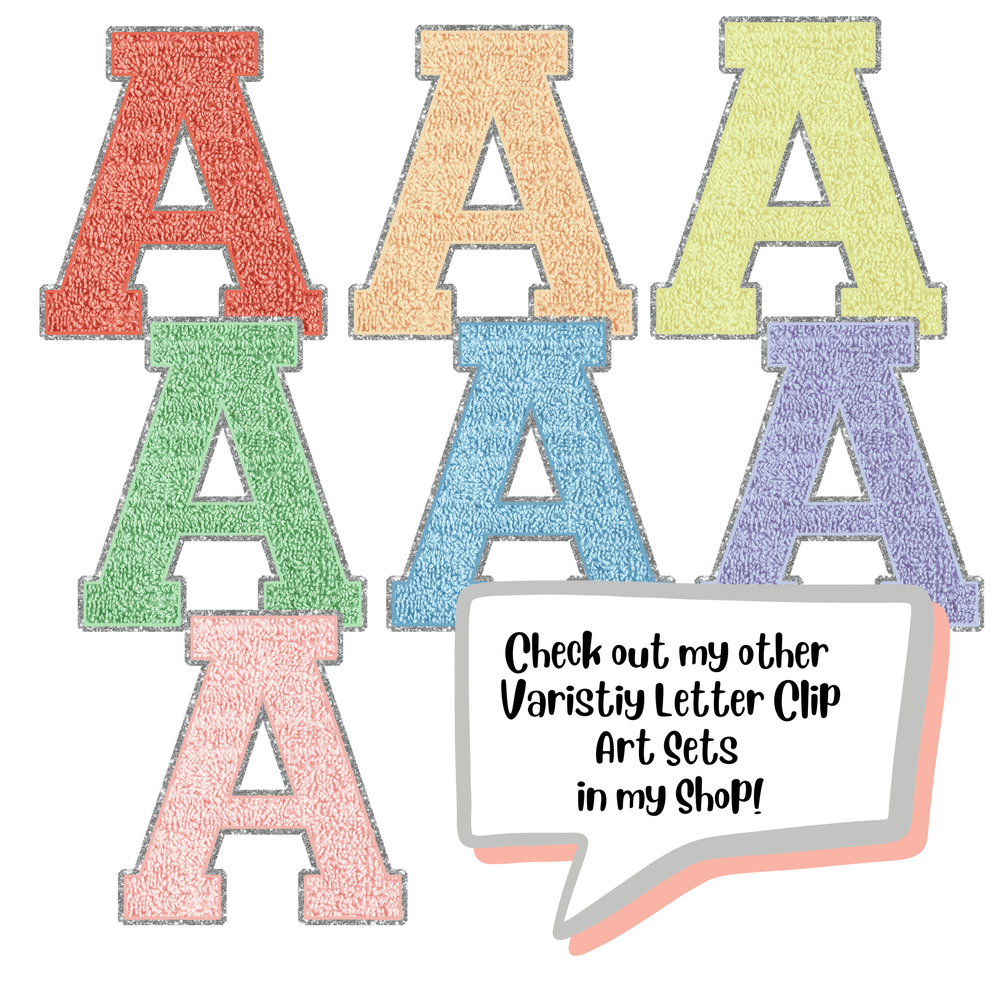 Pastel Red With Silver Glitter Varsity Letter Patches Clip Art, PNG ...