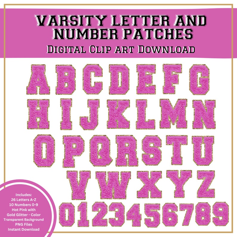 Hot Pink Varsity Letter Patches Digital Download - Etsy