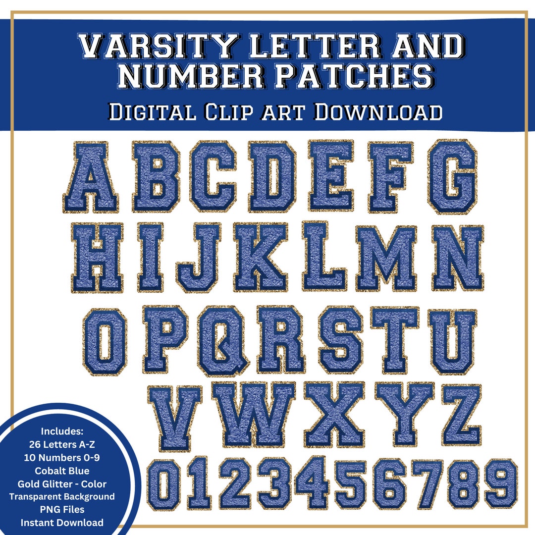 Cobalt Blue With Gold Glitter Varsity Letter Patches Clip Art Digital ...