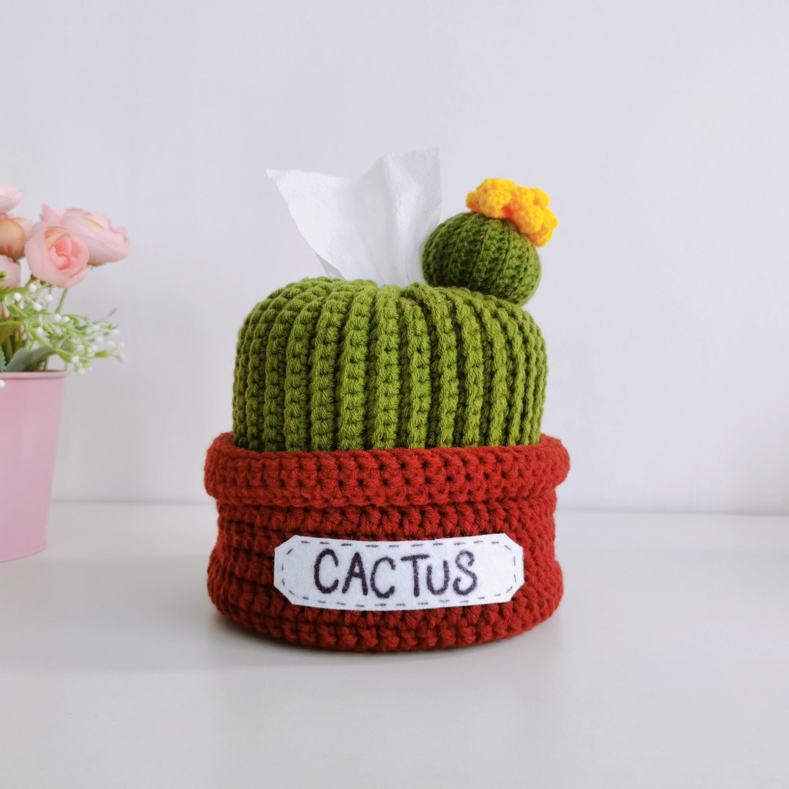 Hand Knitted Tissue Box Cover, Cactus, Home Decor, Crochet Tissue Box ...