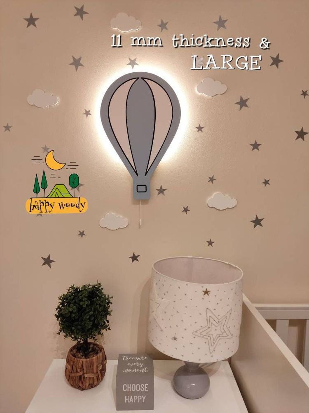 Hot AIR BALLOON Wall Light / Wooden Nursery Lighting / Kids Room ...