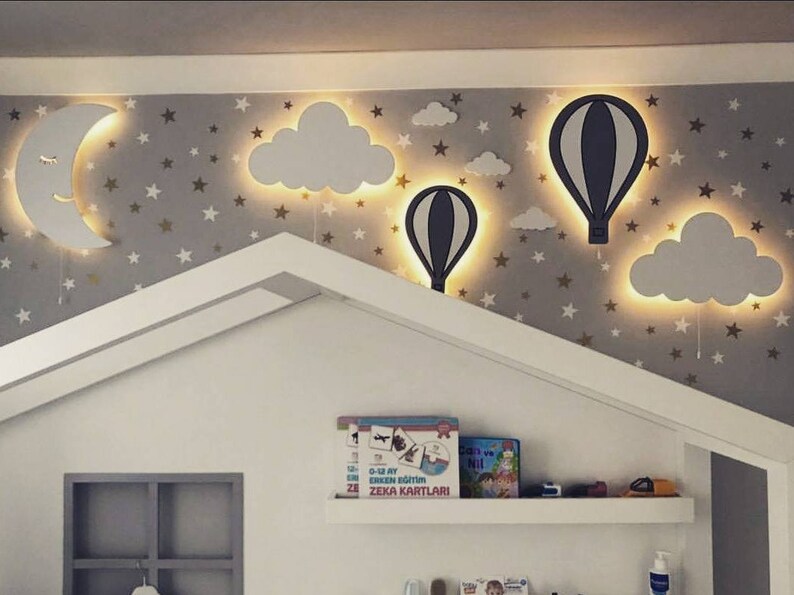 Set of 5 NURSERY WALL LIGHTS / Baby Room Lighting / Wooden | Etsy