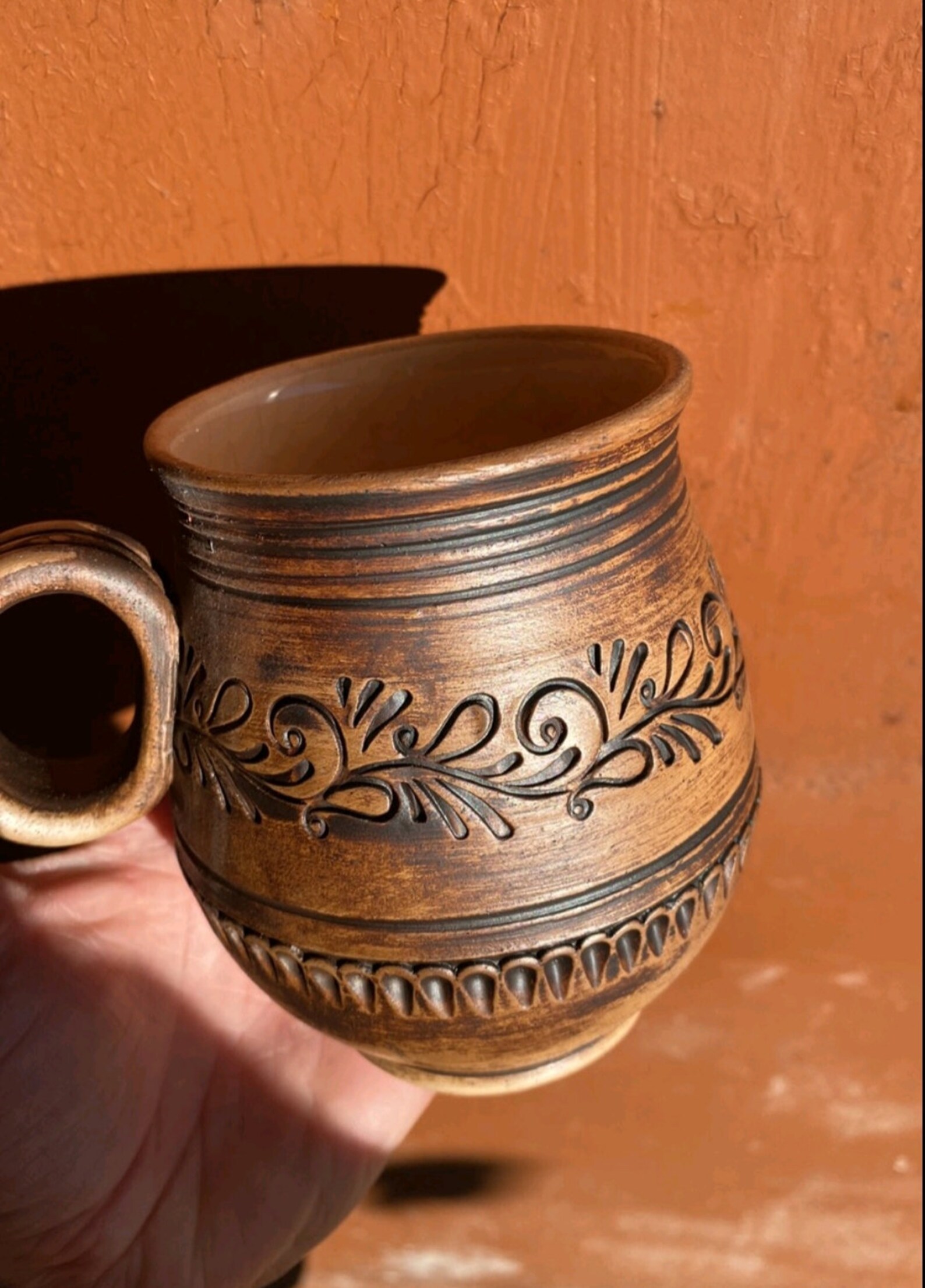 Rustic Pottery Coffee Mugs Large & Small Glazed Clay Modern - Etsy