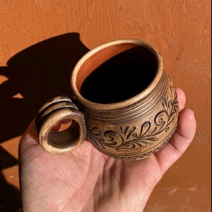 Rustic Pottery Coffee Mugs Large & Small, Glazed Clay Modern Rustic ...