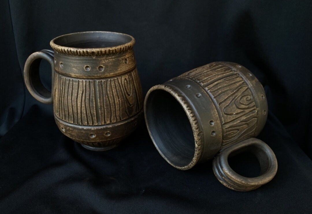 Handmade Rustic Pottery Mugs 16.8 Oz (500 Ml), Terracotta Cups ...