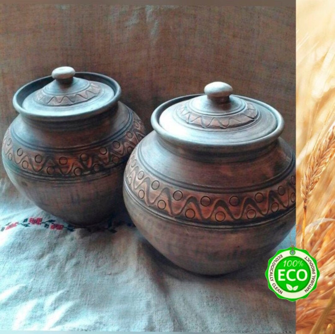 Rustic Pottery Pot With Lid 1L/33.8 Fl.oz Terracotta Pot for Cooking ...