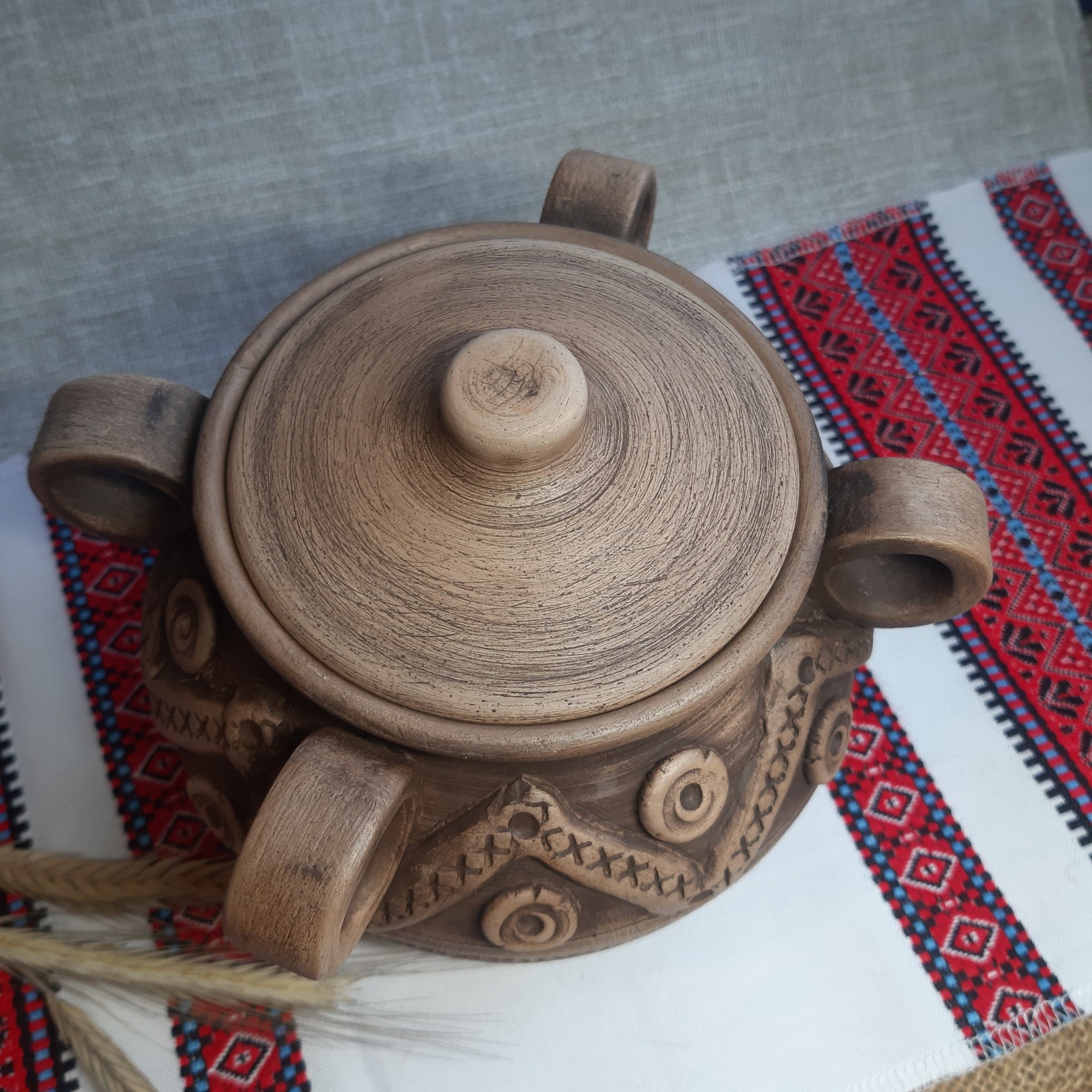 Slavic Folk Art Rustic Pottery Pots With Lid and Handles 3L/ | Etsy