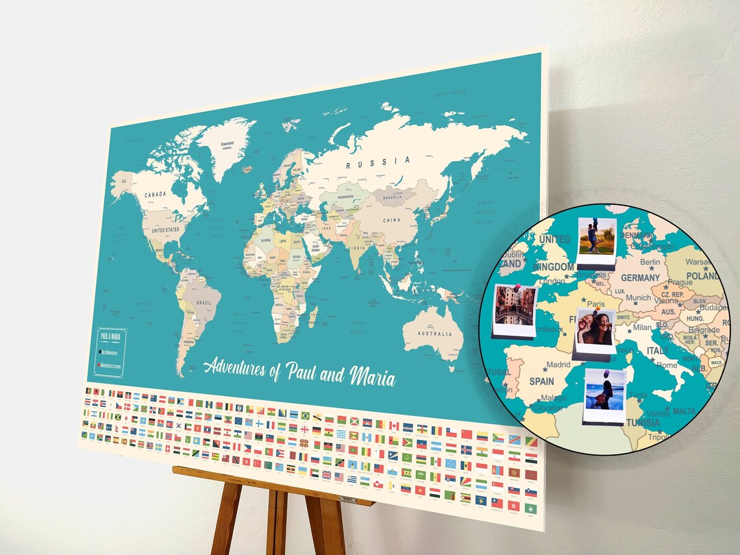 World Map Push Pin, Push Pin Map, World Map Pin Board, Cork World Map ...