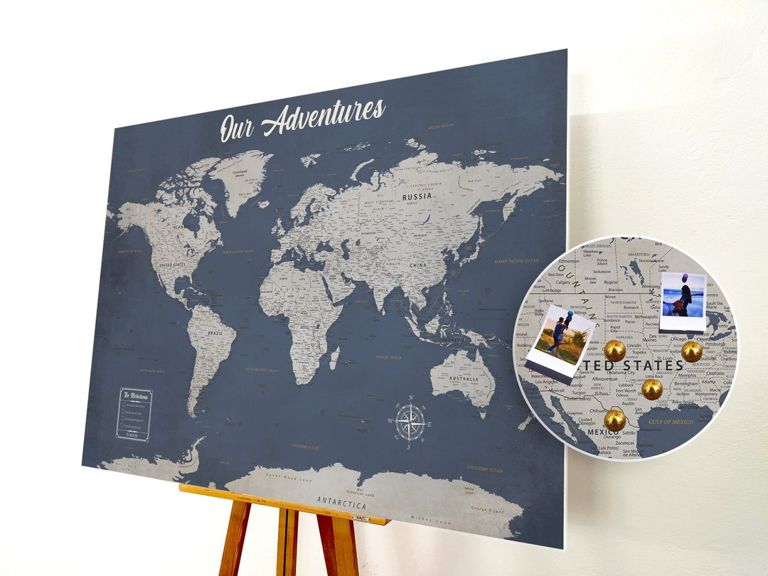 World Map Push Pin - Personalized Pin Board Gift, Cork World Map ...