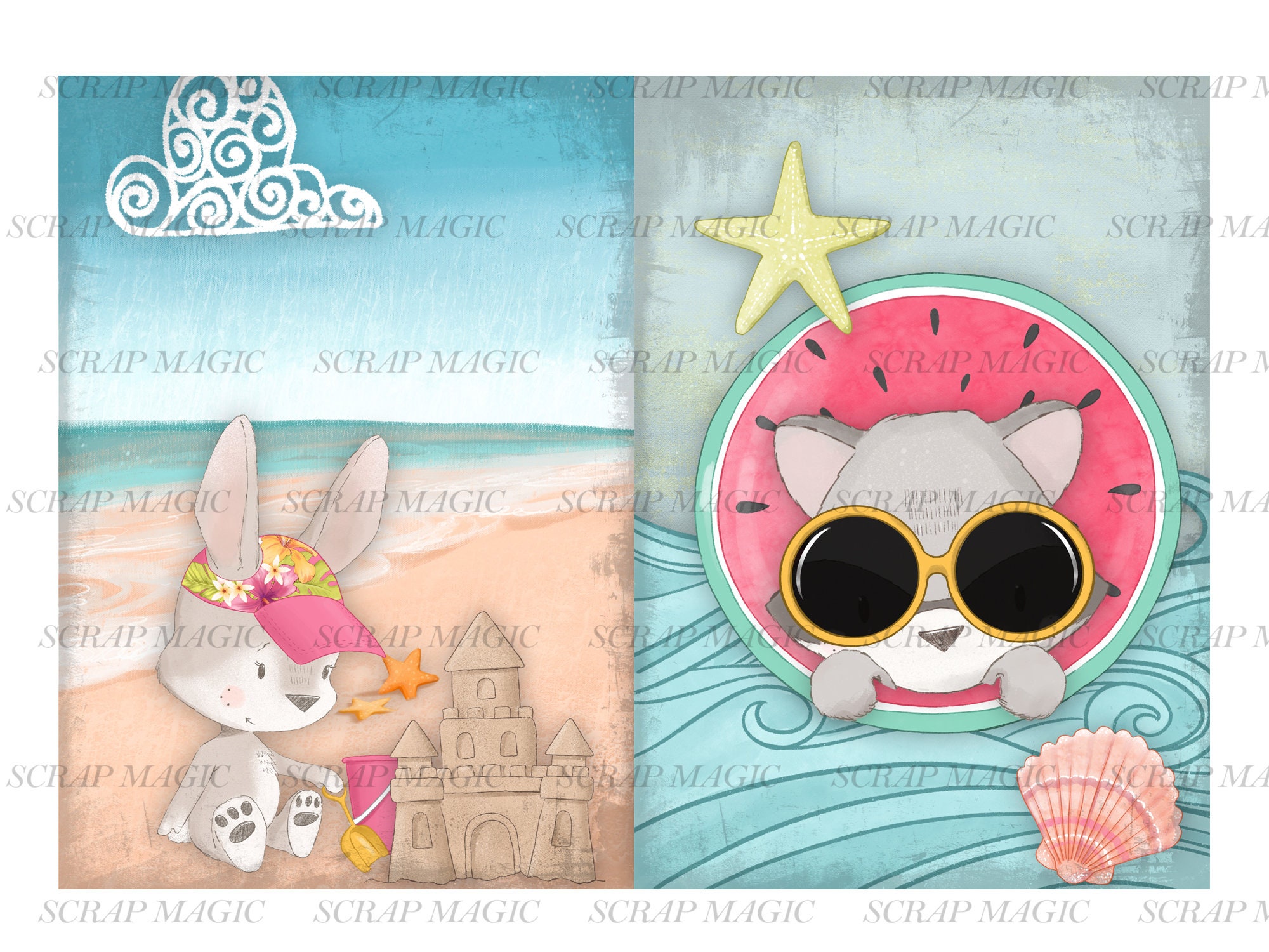 Beach Junk Journal, Digital Kit, Printable Collage Sheets, Instant ...