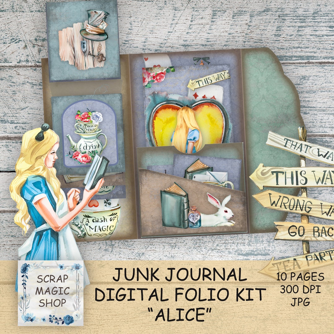 Alice in Wonderland Junk Journal Folio Kit, Loaded Folder, Insert ...