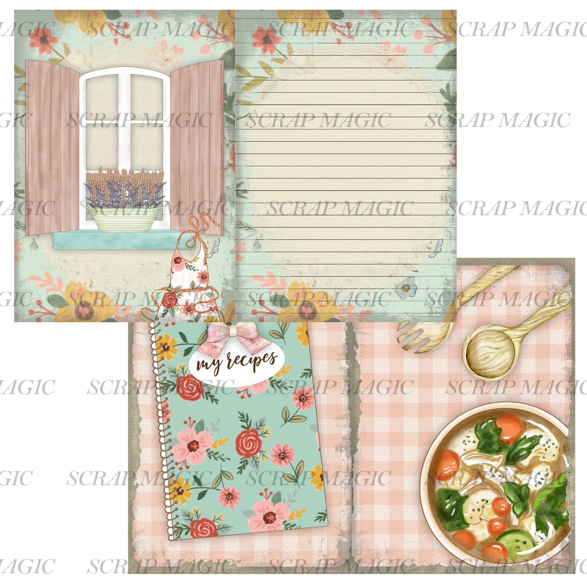 Cooking Junk Journal Digital Kit, Printable Collage Sheets, Instant ...