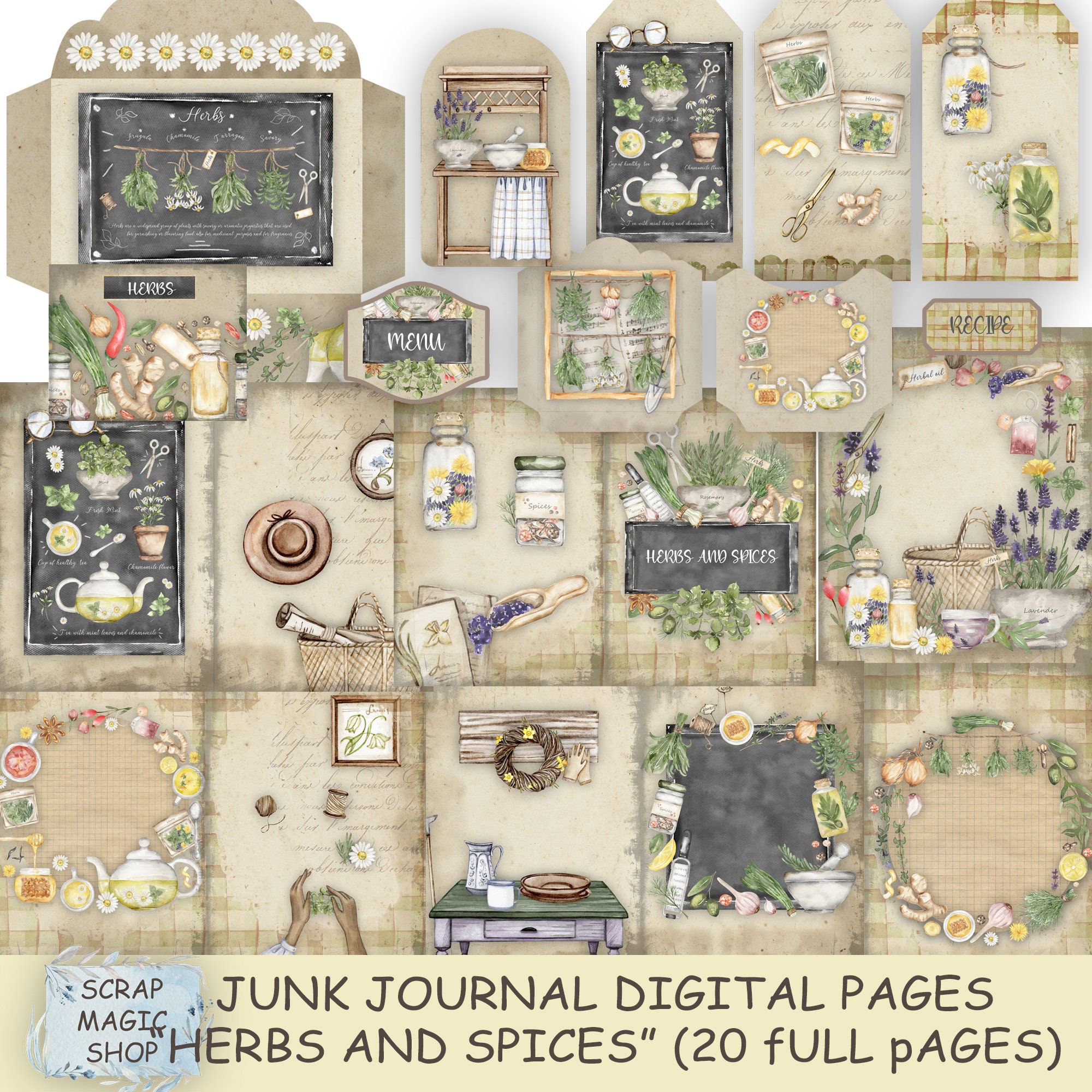 Herbs and Spices Junk Journal, Cooking Digital Kit, Instant Download ...