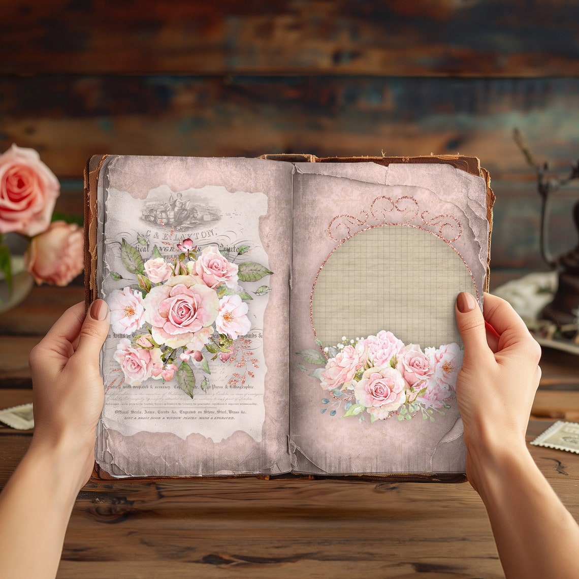 Roses Junk Journal Digital Kit, Instant Download, Srap Book Printables ...
