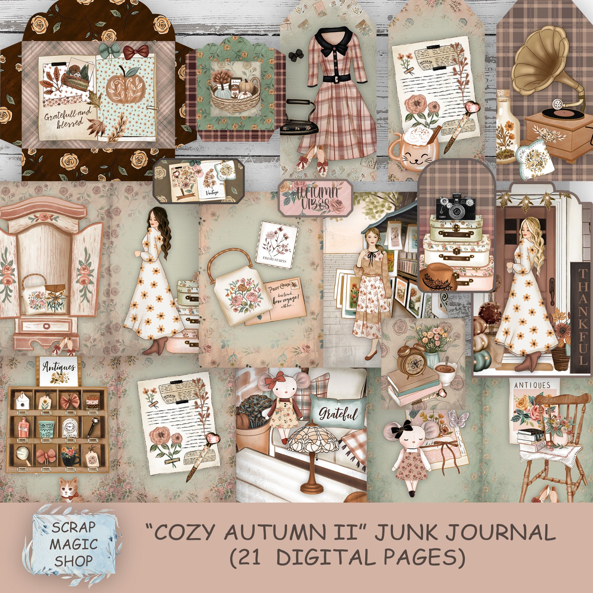 Cozy Autumn Junk Journal, Digital Kit, Instant Download, Srap Book ...