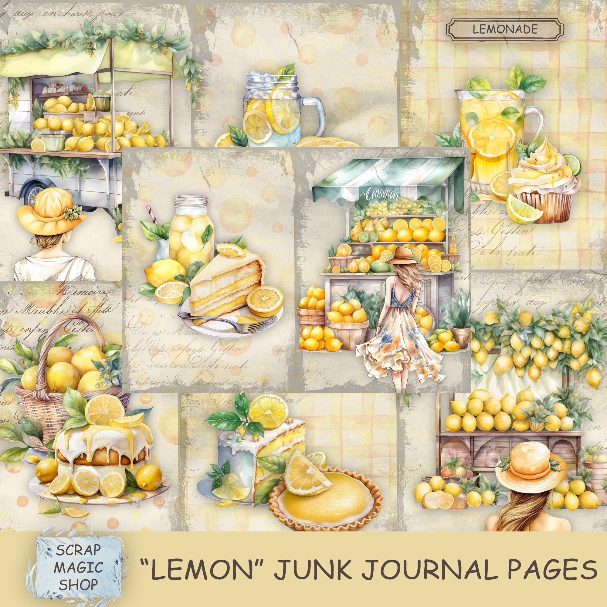Lemon Junk Journal, Printable Collage Sheets, Yellow, Watercolor ...