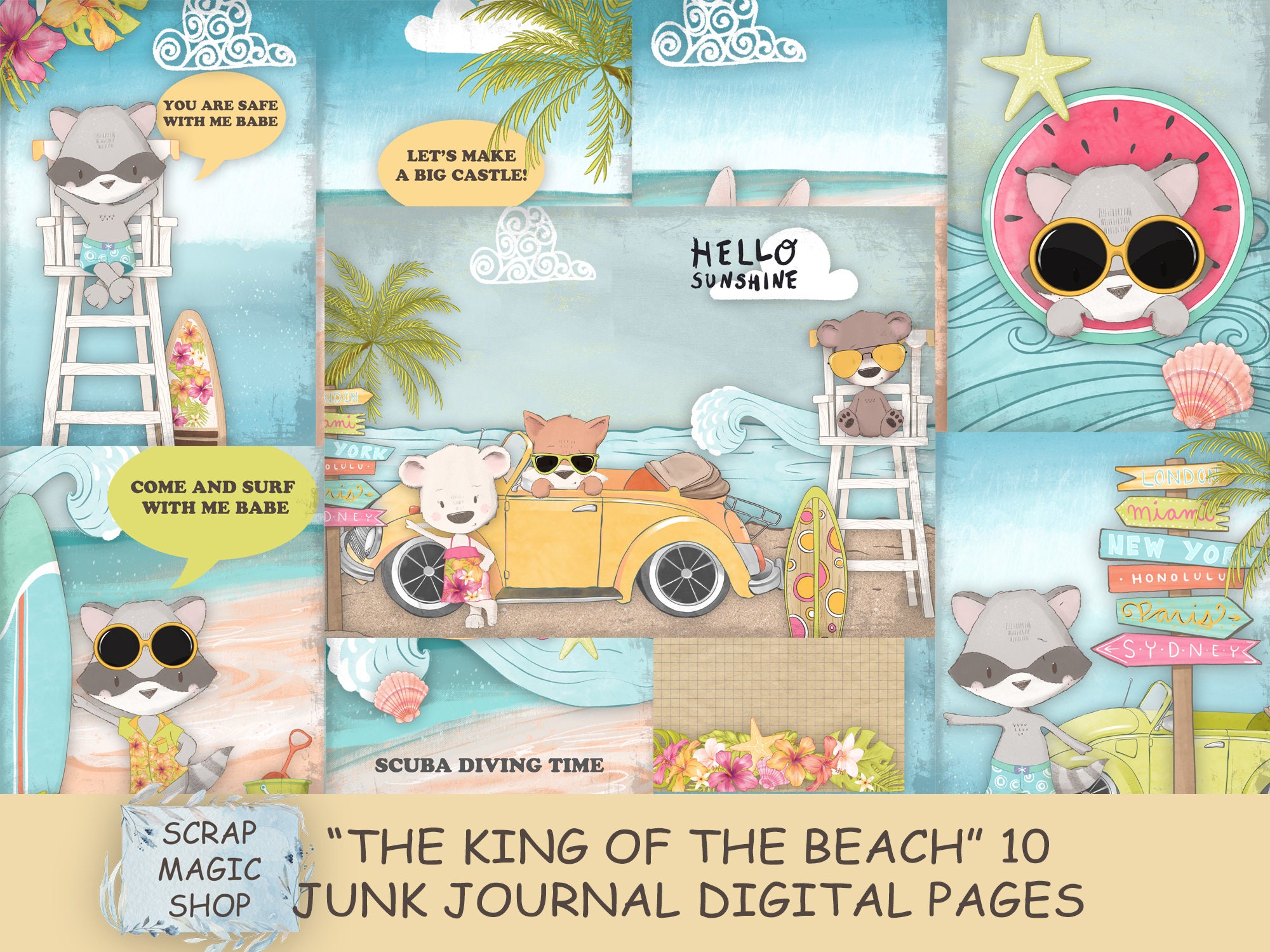 Beach Junk Journal, Digital Kit, Printable Collage Sheets, Instant ...