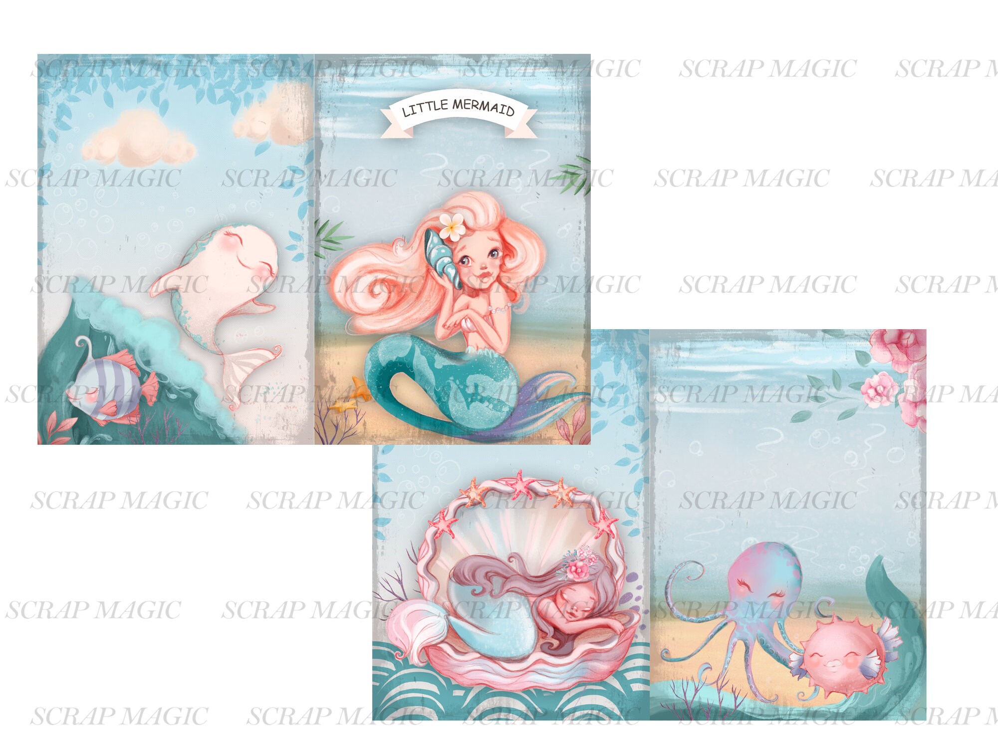 Little Mermaid Junk Journal, Digital Kit, Printable Collage Sheets ...