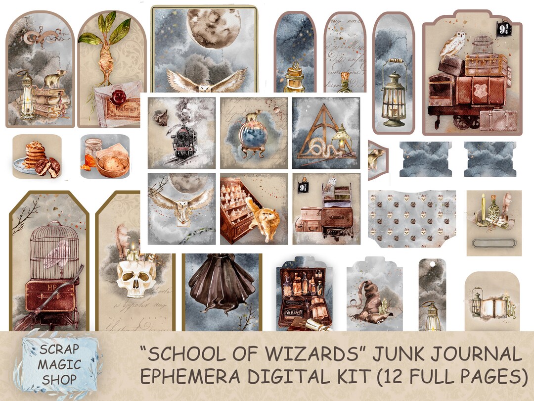 School of Wizards Junkjournal, Add On, School of Magic, Ephemera, Dark ...