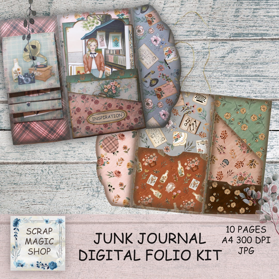 Junk Journal Folio Kit Vintage Loaded Folder Insert Printables