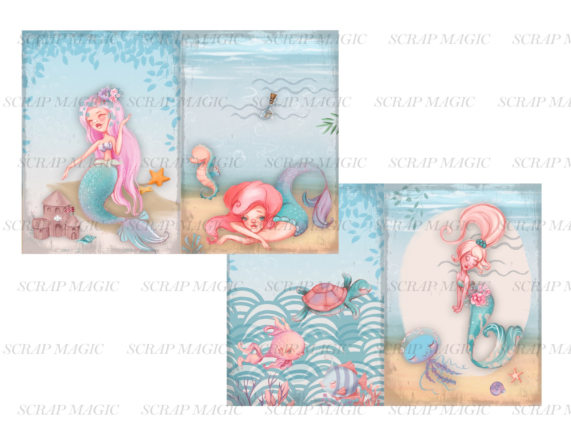 Little Mermaid Junk Journal, Digital Kit, Printable Collage Sheets ...