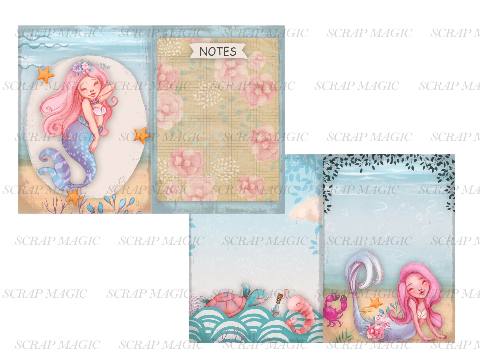 Little Mermaid Junk Journal, Digital Kit, Printable Collage Sheets ...