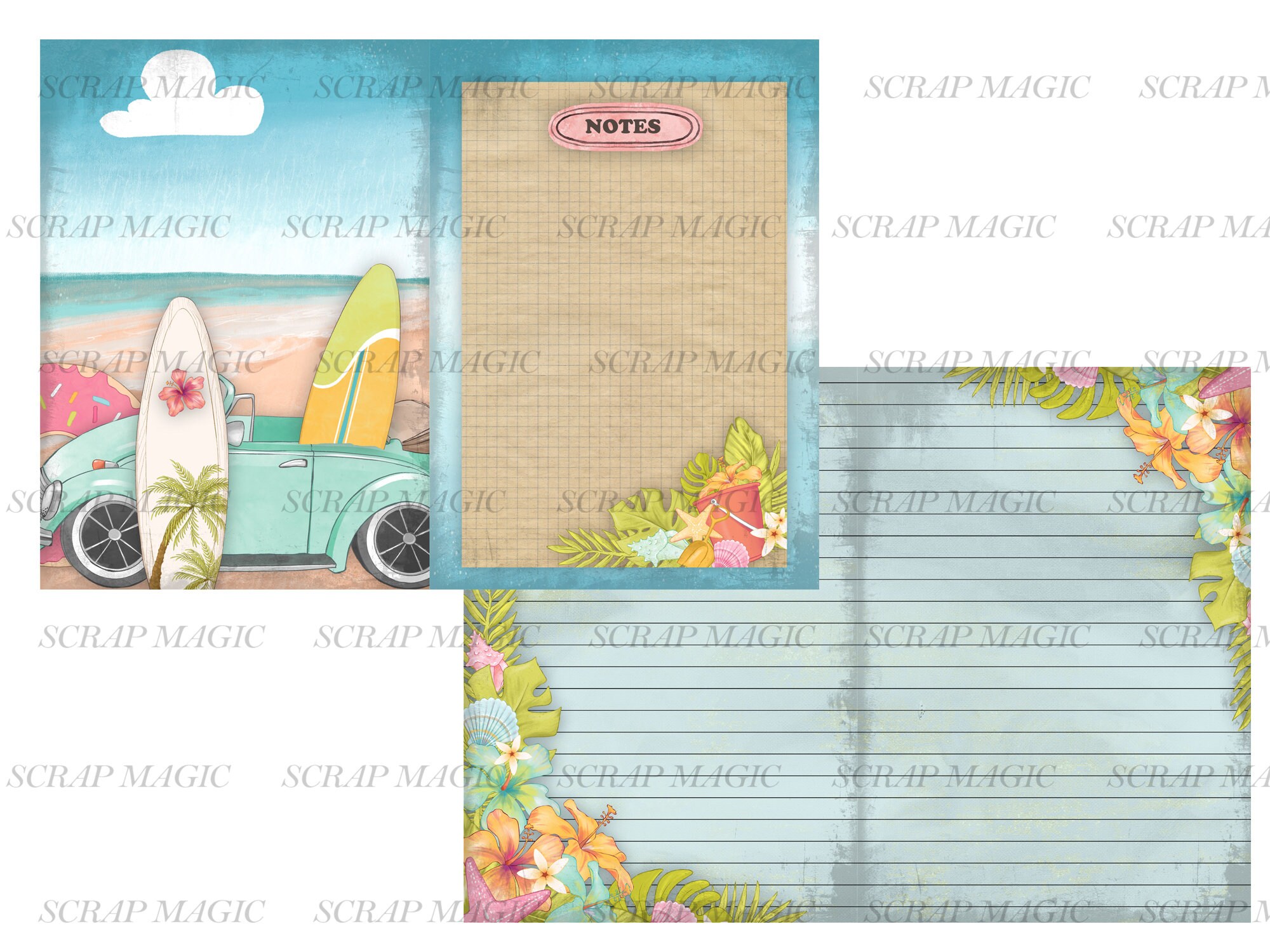 Beach Junk Journal, Digital Kit, Printable Collage Sheets, Instant ...