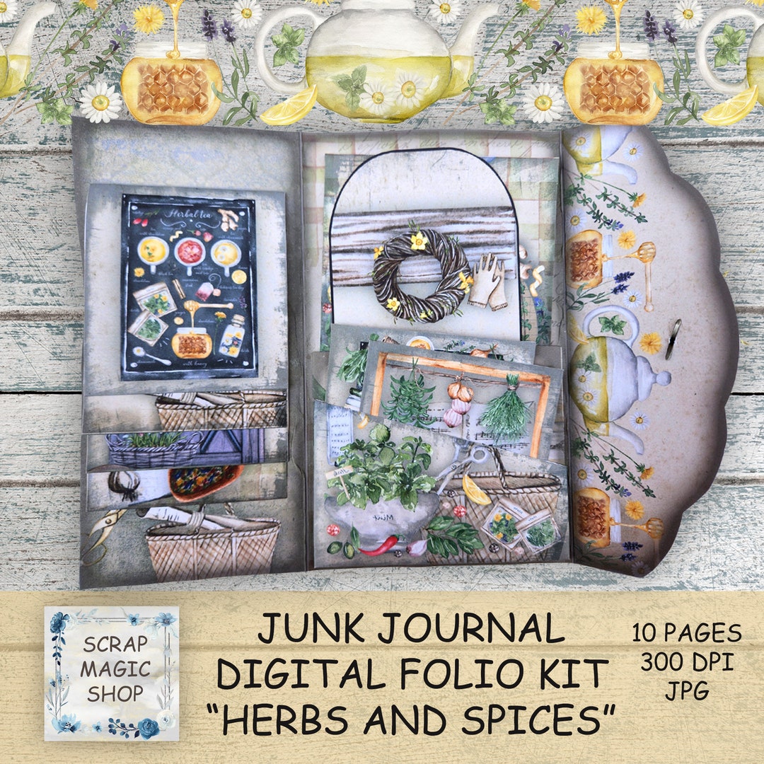 Herbs and Spices Junk Journal Folio Kit, Vintage Loaded Folder, Cooking ...