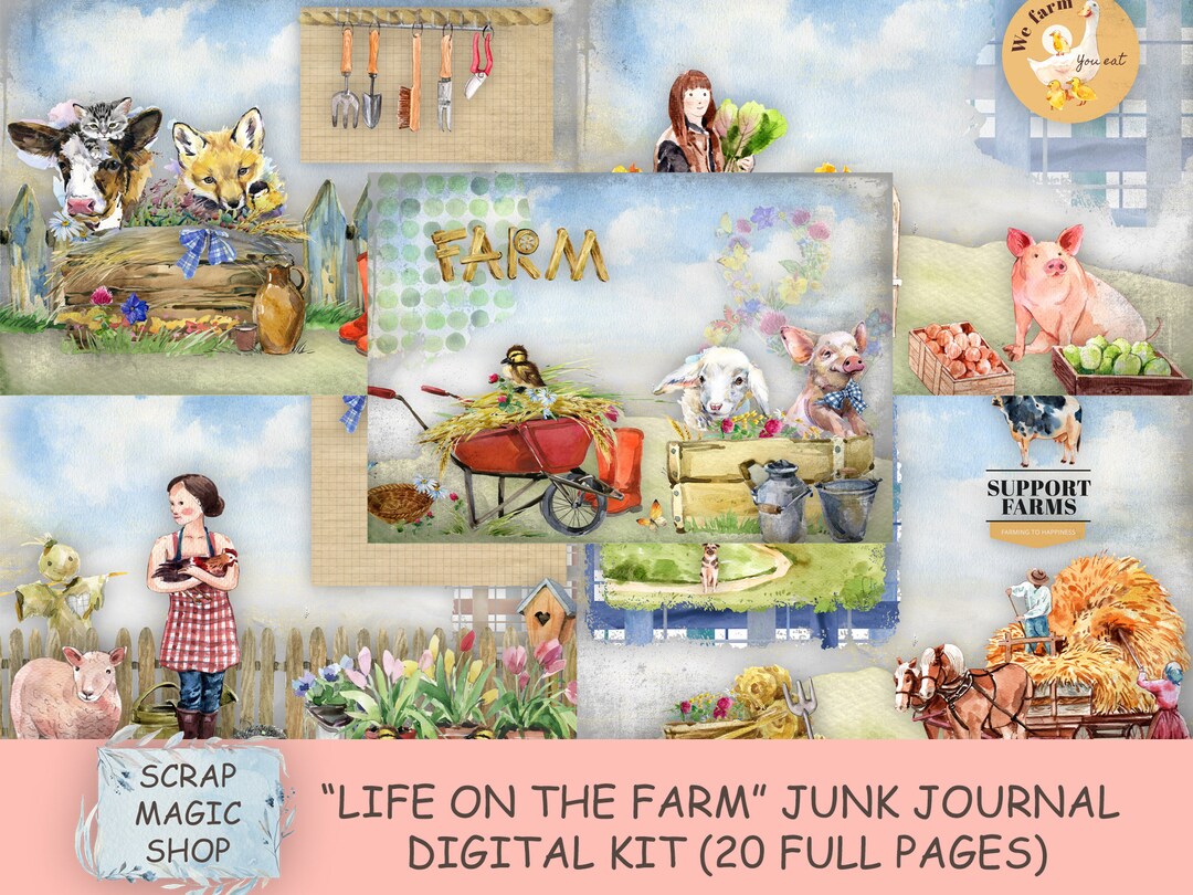 Farm Junk Journal, Digital Kit, Animals Journal Pages, Barn, Cow, Pig ...