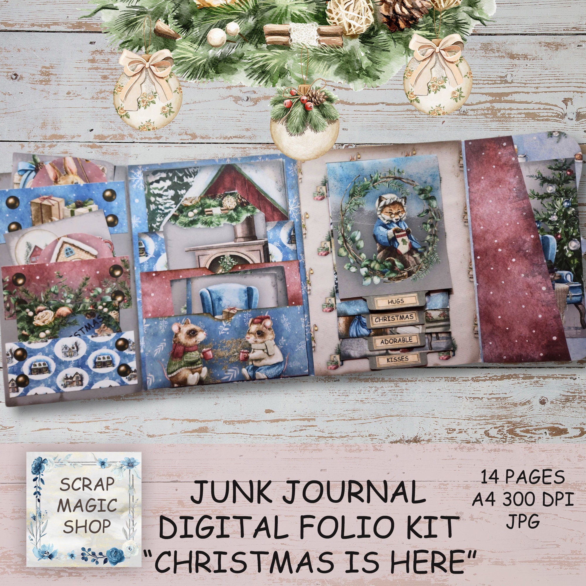 Merry Christmas Junk Journal, Folio Kit, Loaded Folder, Printables ...