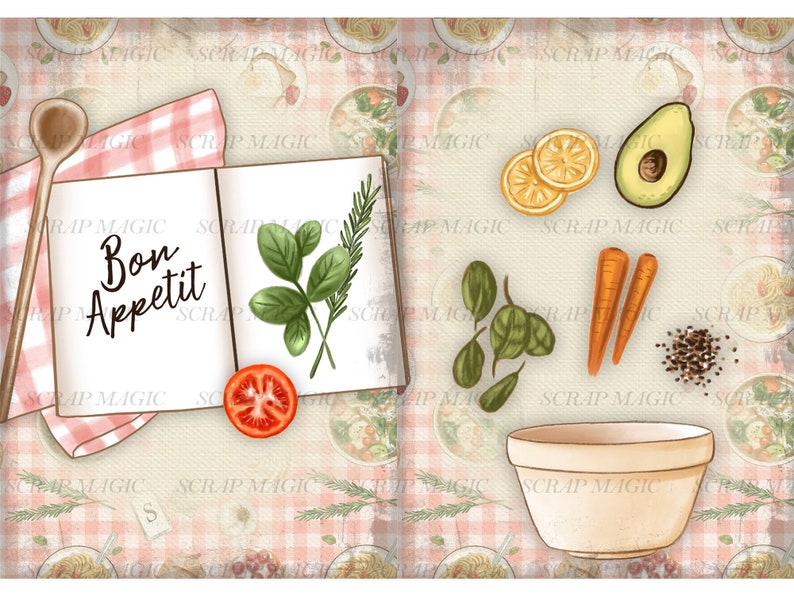 Cooking Junk Journal Digital Kit, Printable Collage Sheets, Instant ...