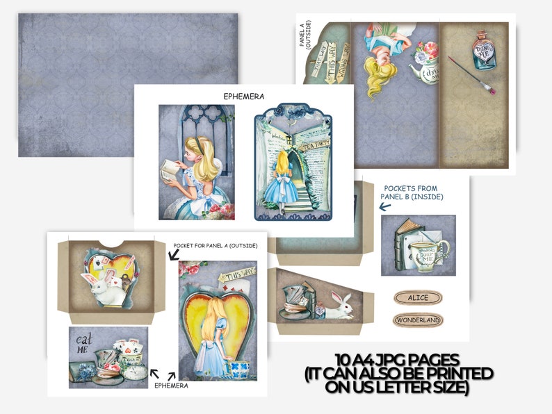 Alice in Wonderland Junk Journal Folio Kit, Loaded Folder, Insert ...