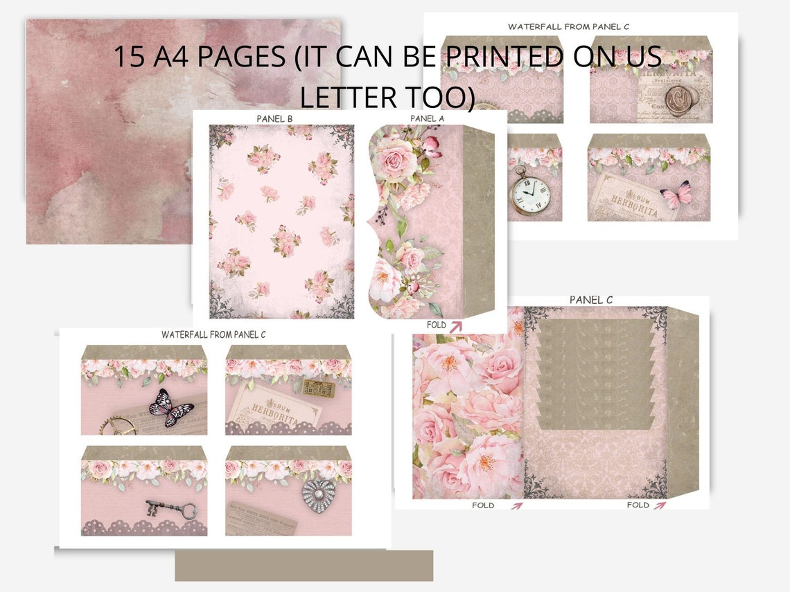 Junk Journal Folio Kit, Vintage Loaded Folder, Roses Printables, Pink ...